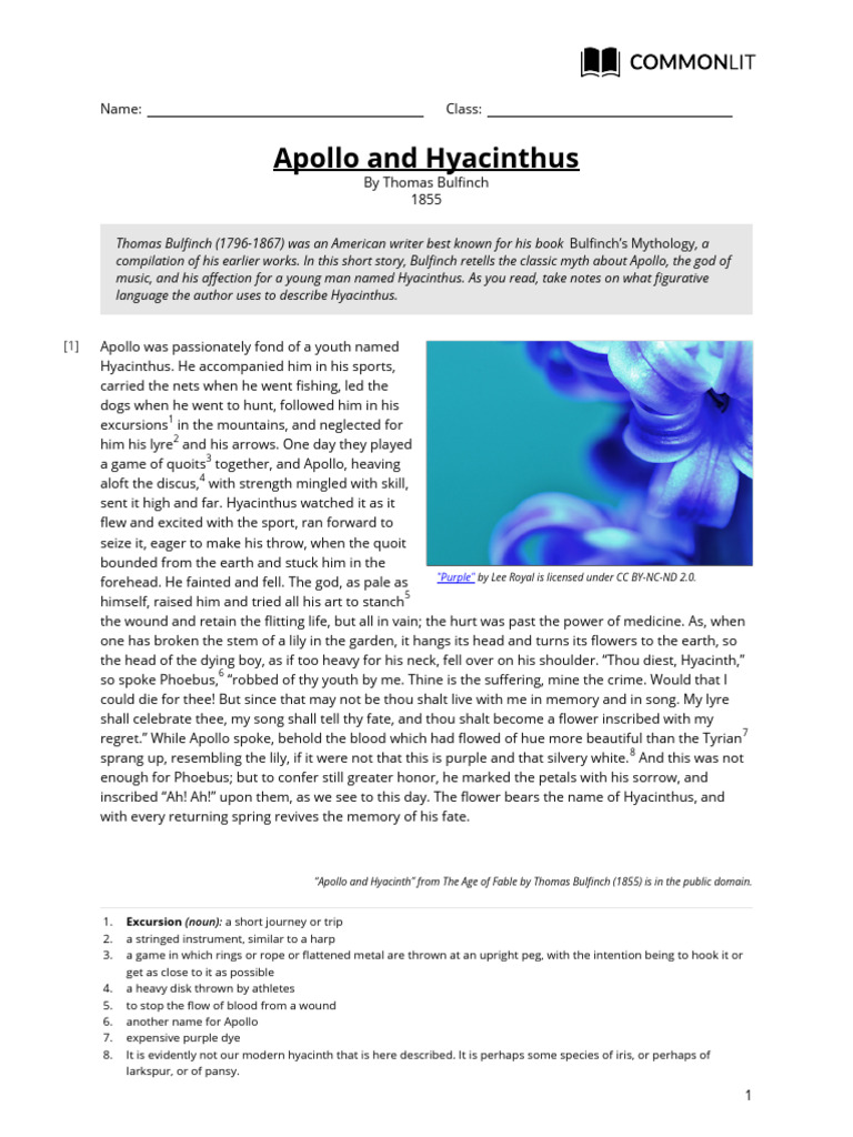 Apollo and Hyacinthus: A Myth Retold | PDF | Poetry