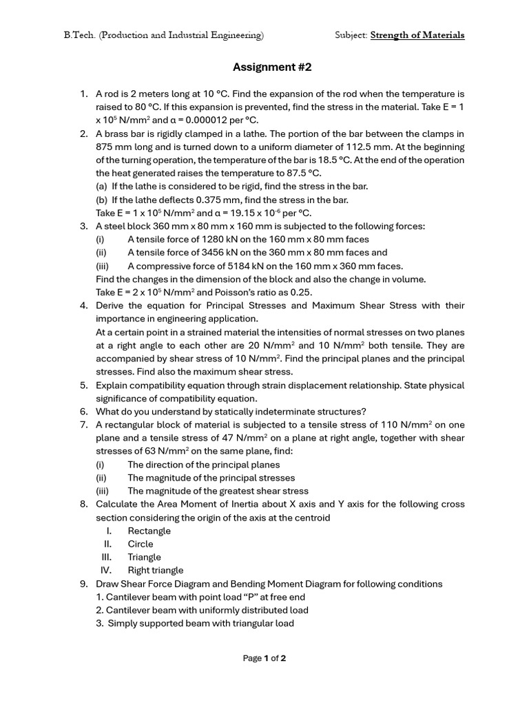 Assignment #2 - PIE - Strength of Materials | PDF | Beam (Structure ...