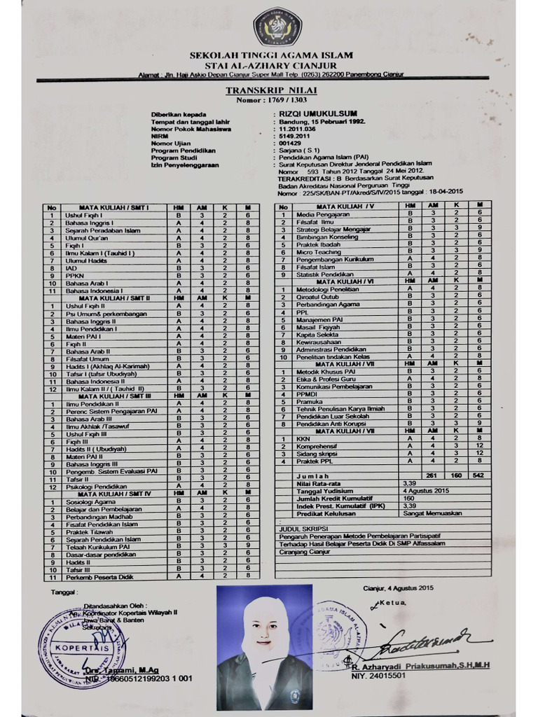Transkrip Nilai - Compressed | PDF