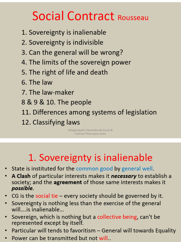 Rousseau Social Contract Notes Slides | PDF | Sovereignty | Social Contract