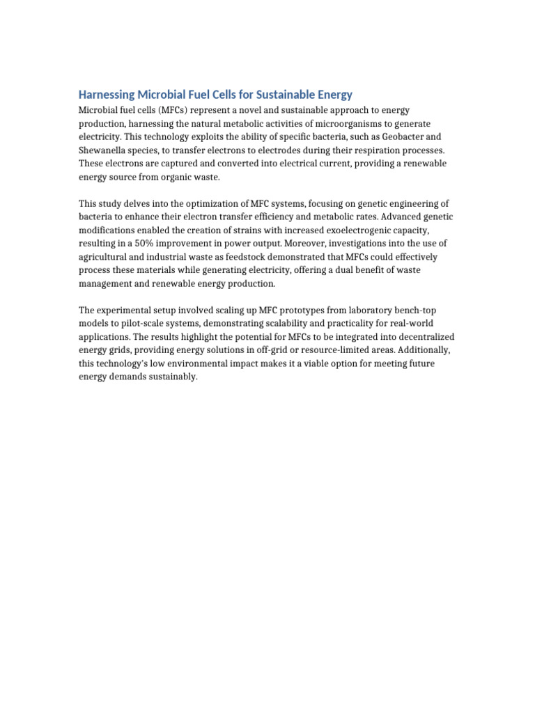 Microbial Fuel Cells Sustainable Energy | PDF | Science & Mathematics