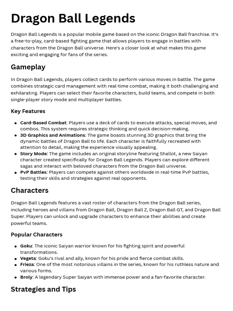 Dragon Ball Legends: Mobile Game Guide | PDF | Dragon Ball