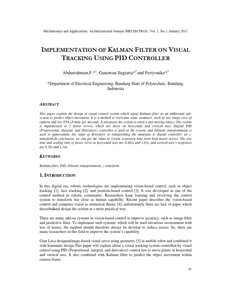Implementation of Kalman Filter On Visual Tracking Using Pid Controller ...