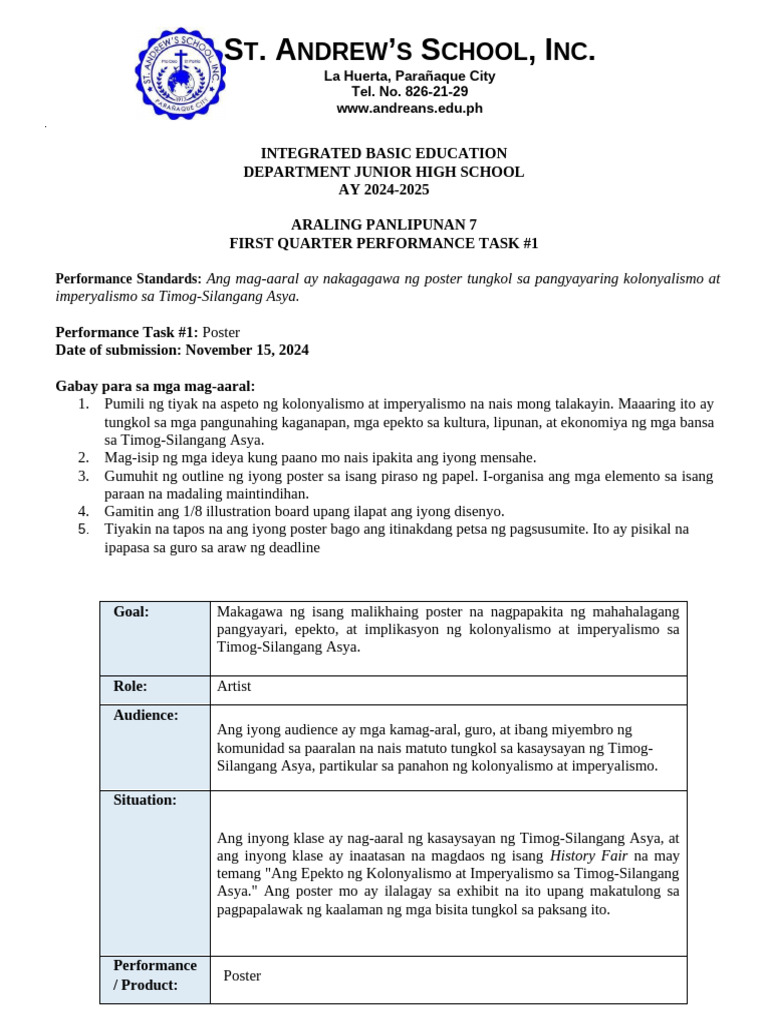 Q2 AP7 Performance Task | PDF