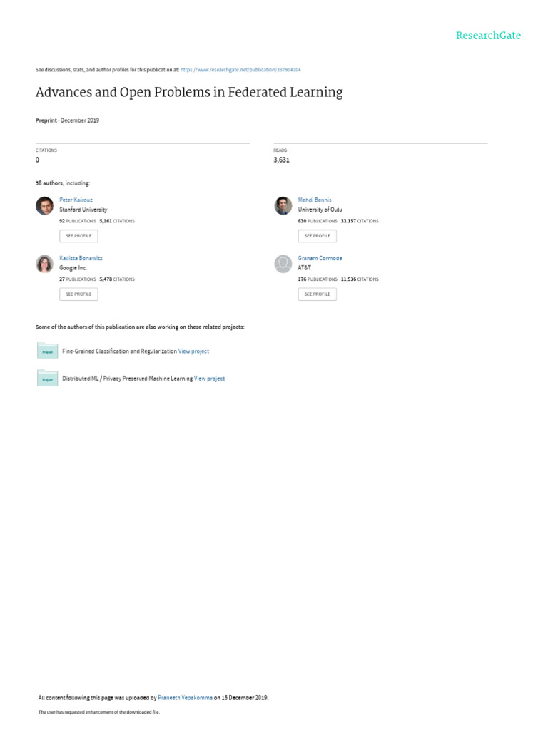 Advances and Open Problems in Federated Learning | PDF | Computer Science | Computing
