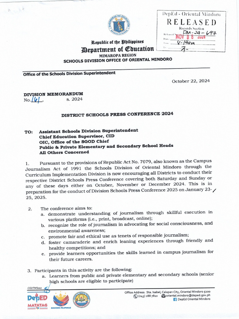 DM161 District Schools Press Conference 2024 | PDF