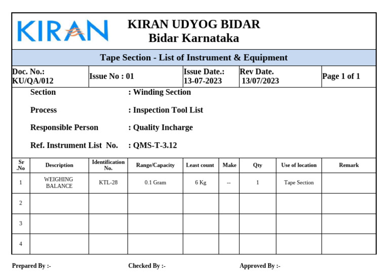 List of Instrument & Equipment | PDF