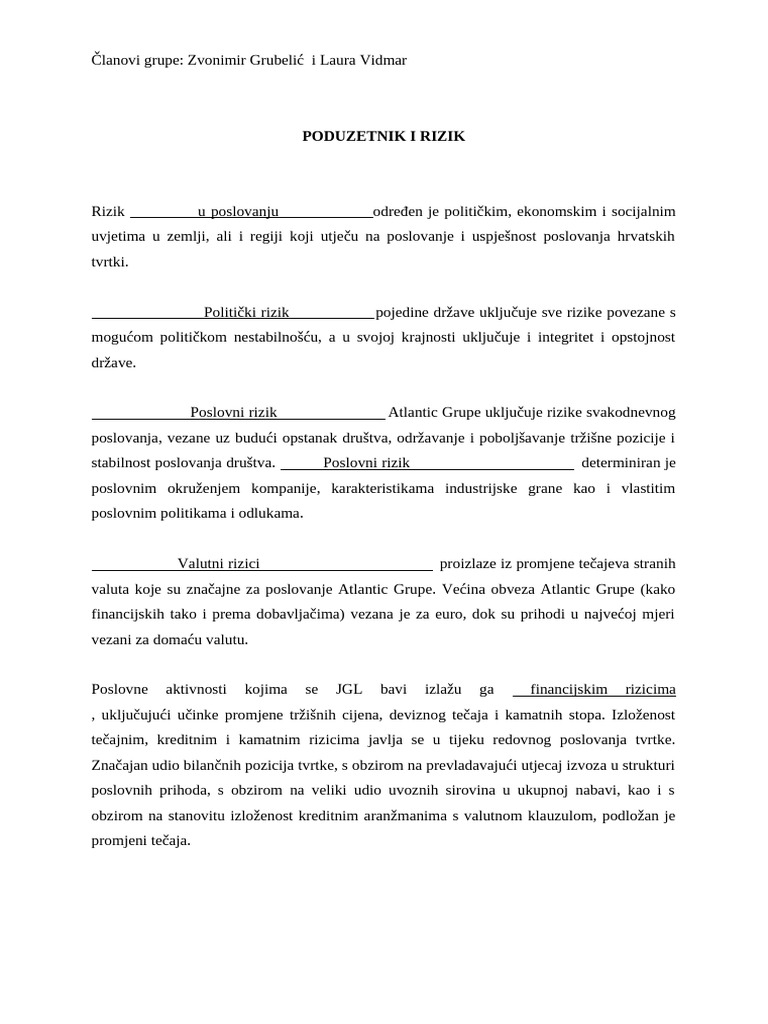 Zadatak Poduzetnik I Rizik | PDF