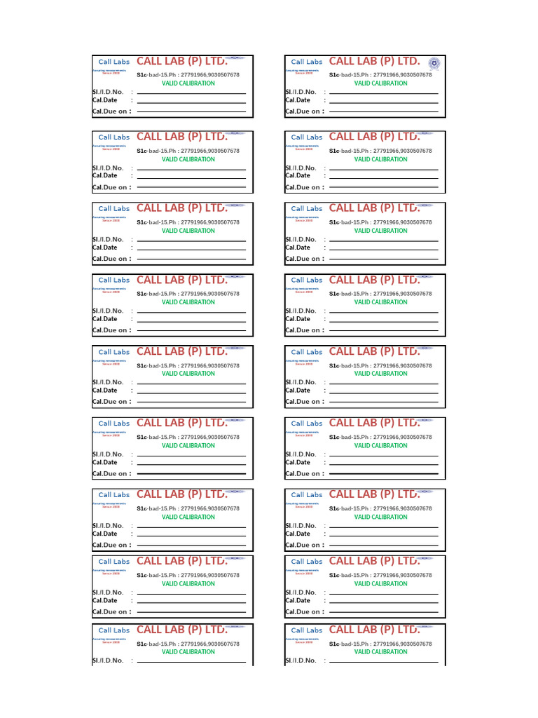 Call Lab Sticker Calibration | PDF