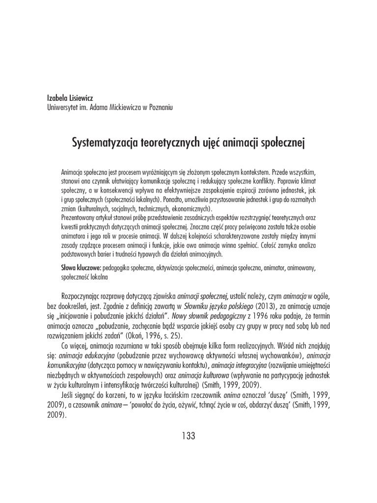 Systematyzacja Teoretycznych Ujec Animacji Spolecznej | PDF