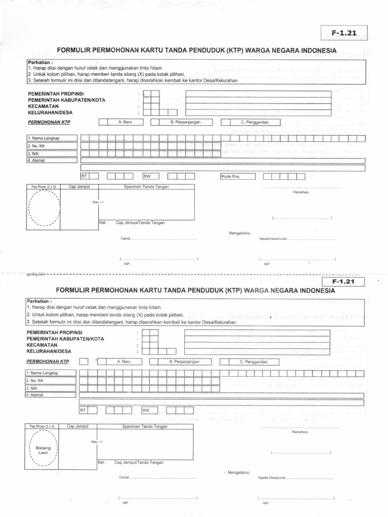 Formulir Perubahan KTP f1.21 | PDF