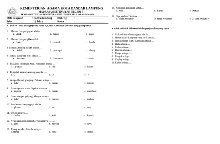 Bahasa Lampung Kelas 1 Ok | PDF