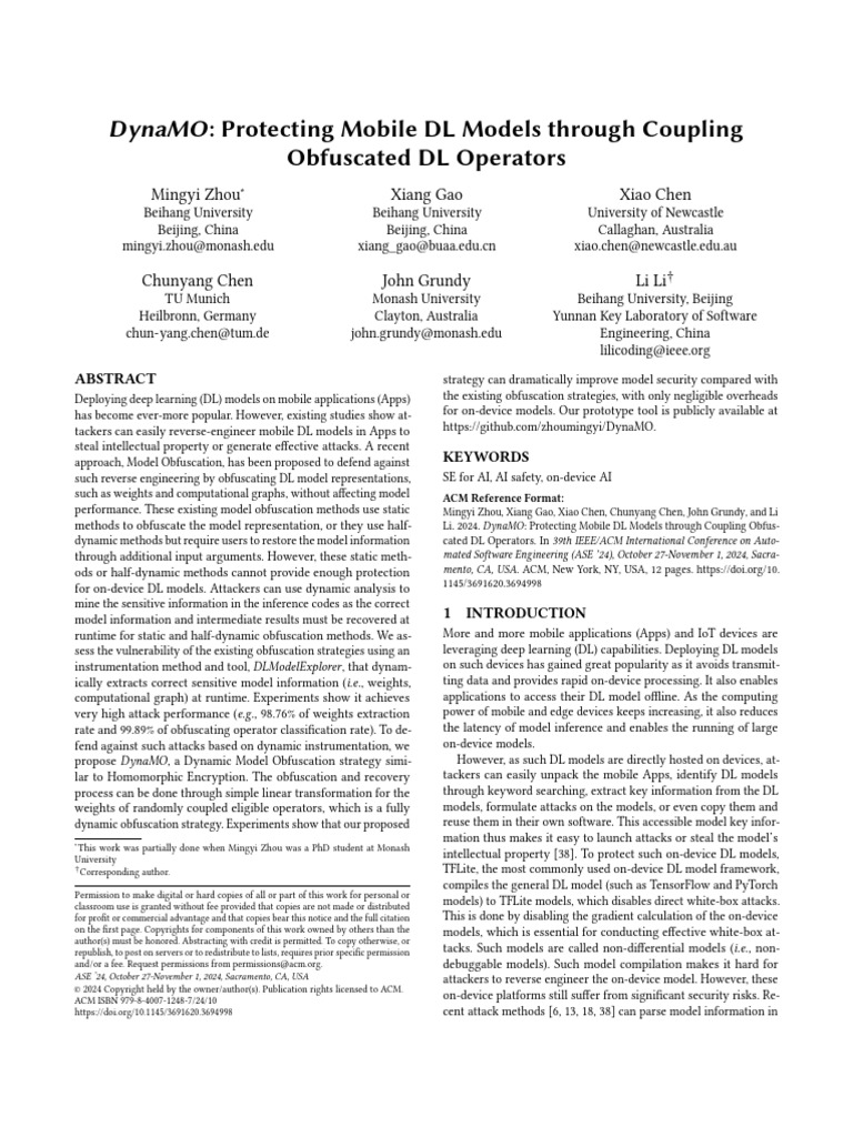 Dynamo Protecting Mobile Dl Models Through Couplin Pdf Parameter Computer Programming