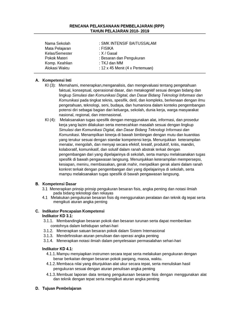 RPP Besaran Dan Pengukuran | PDF | Seni