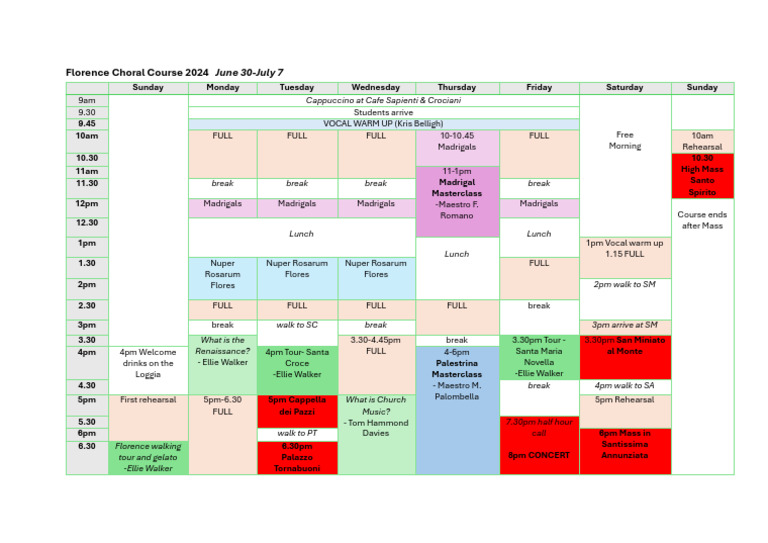 Provisional Timetable FCC '24 | PDF | Florence | Renaissance