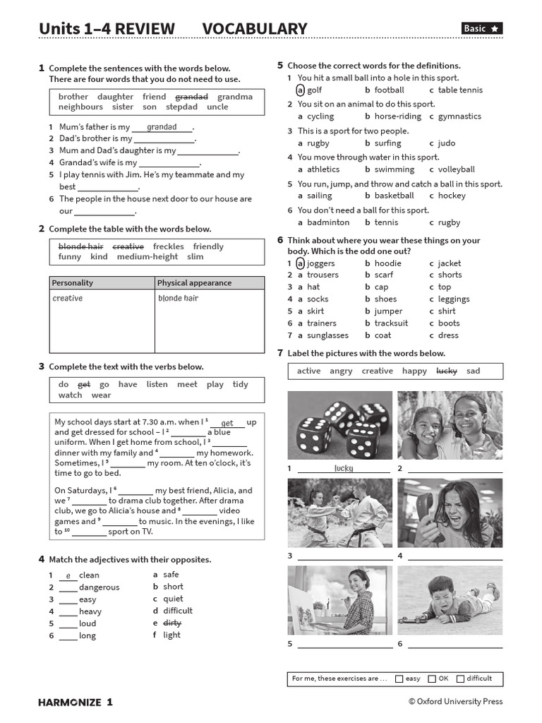 Harmonize - 1 - TRM - Review - Unit 1-4 - Vocab - Grammar - Worksheets | PDF | English Language