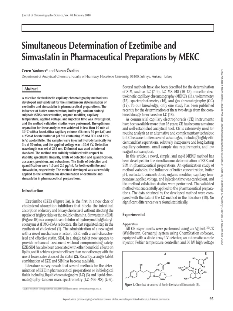 Simultaneous Determination of Ezetimibe and Simvastatin in Pharmaceutical Preparations by MEKC ...