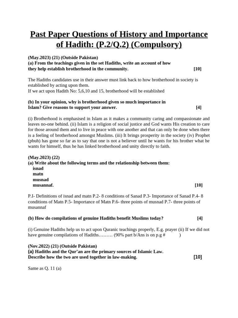 O Level Islamiyat 2058 Past Paper Questions of History and Importance ...