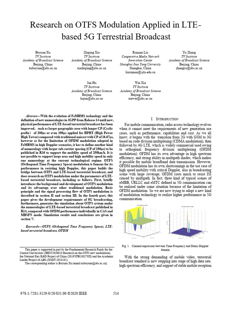 Research On OTFS Modulation Applied in LTE-based 5G Terrestrial Broadcast | PDF | Orthogonal ...