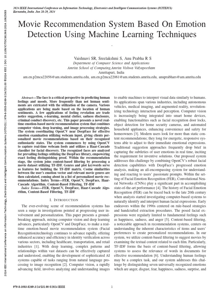 Movie Recommendation System Based On Emotion Detection Using Machine Learning Te | PDF ...