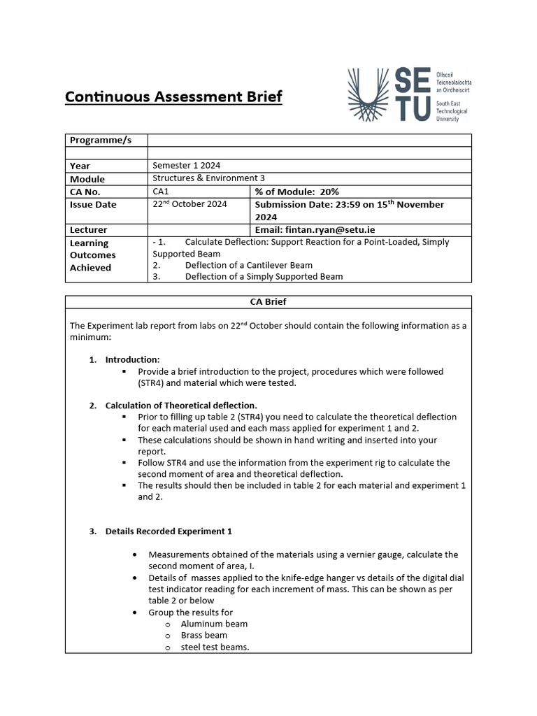 CA1 - Continuous Assessment Structures Environment 3 | PDF | Plagiarism | Academic Dishonesty