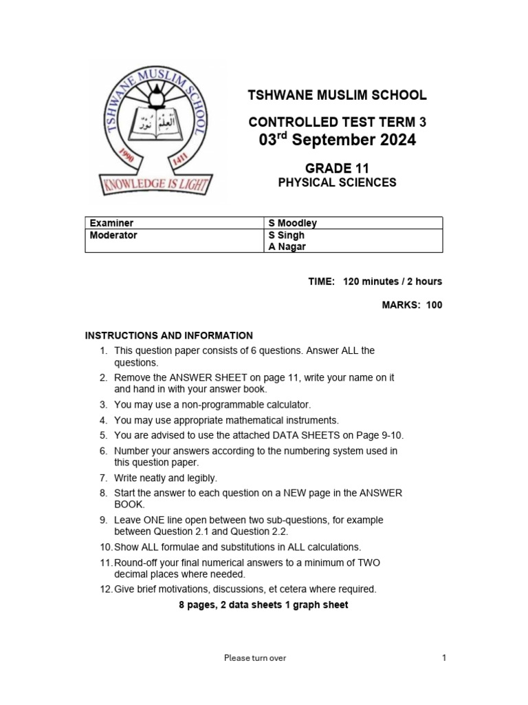GR 11 Controlled Test QP 2024 | PDF | Titration | Chemistry