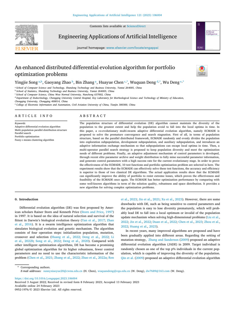 An Enhanced Distributed Differential Evolution - 2023 - Engineering Applications | PDF ...