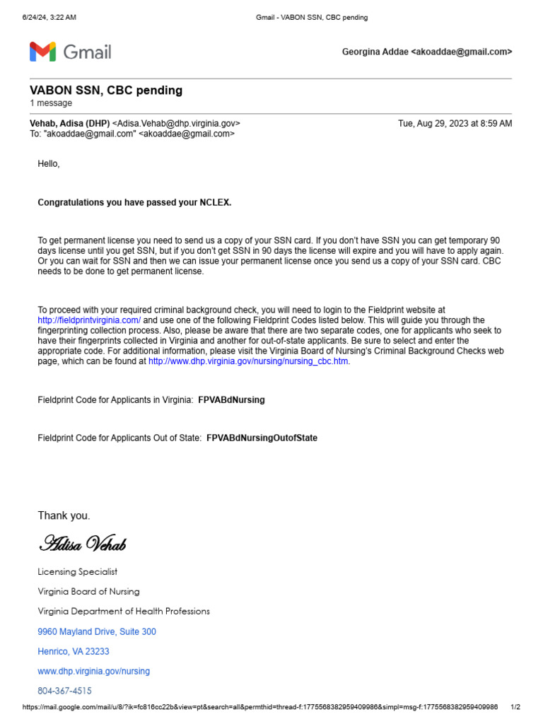 Gmail - Vabon SSN, CBC Pending | PDF