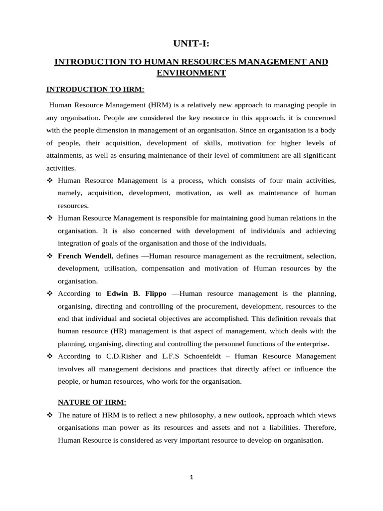 Unit-I:: Introduction To Human Resources Management and Environment ...