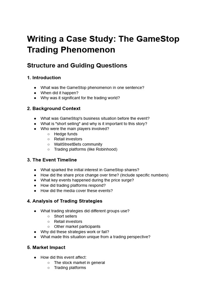 Writing A Case Study: The GameStop Trading Phenomenon | PDF | Business | Finance & Money Management