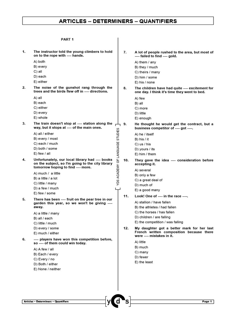 Articles Determiners Quantifiers Extra 2 | PDF | Moby Dick