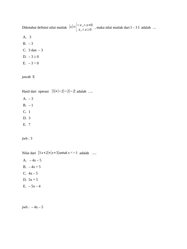 Latihan Soal Nilai Mutlak | PDF
