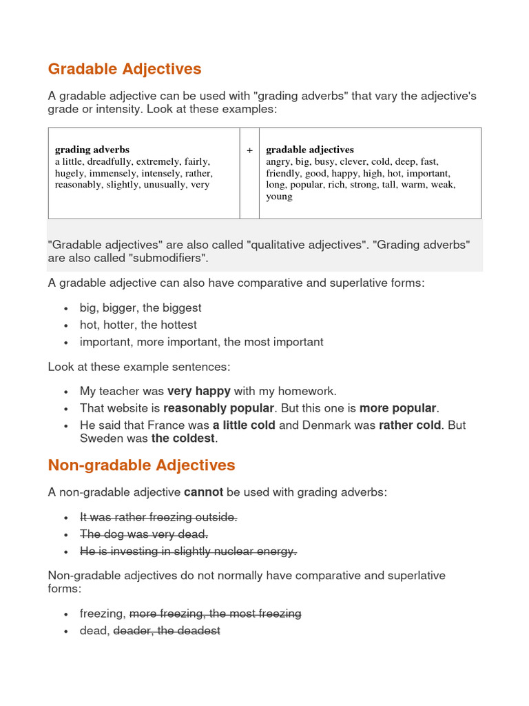 Understanding Gradable and Non-gradable Adjectives | PDF | Adjective ...