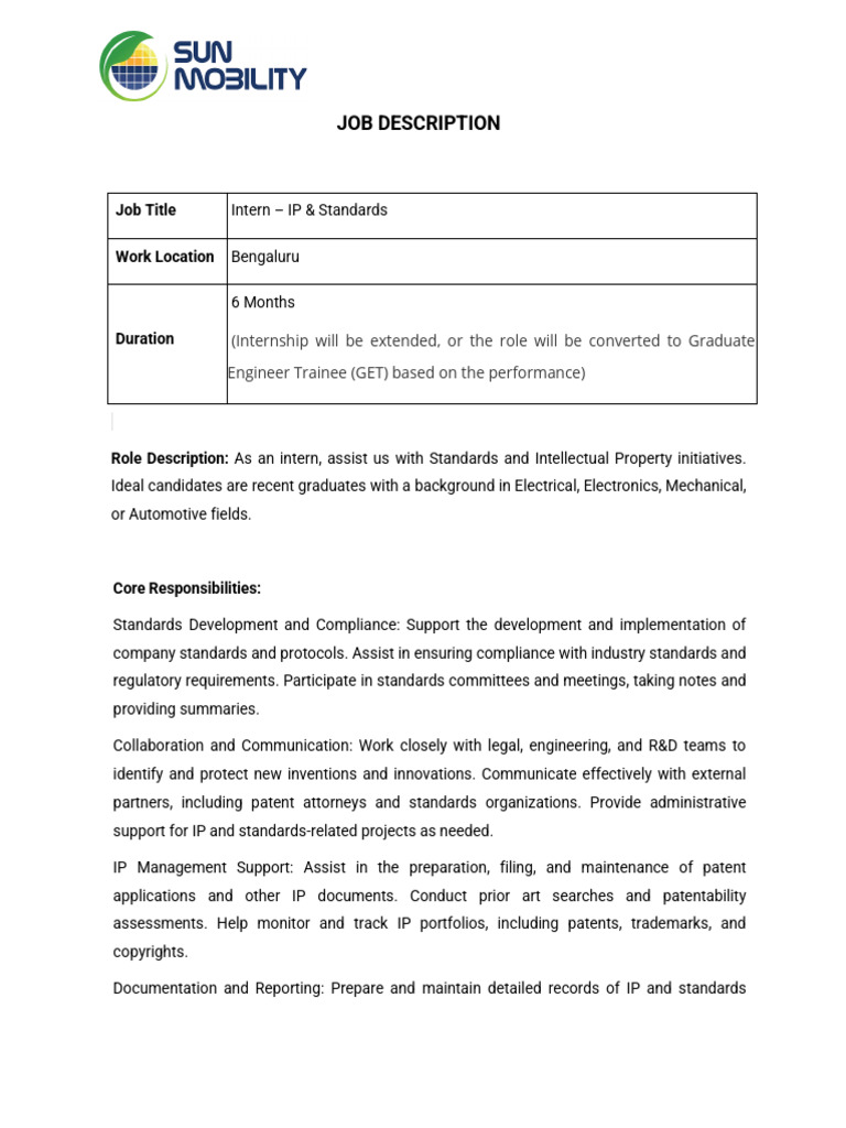 JD Template_IP Standards | PDF | Intellectual Property