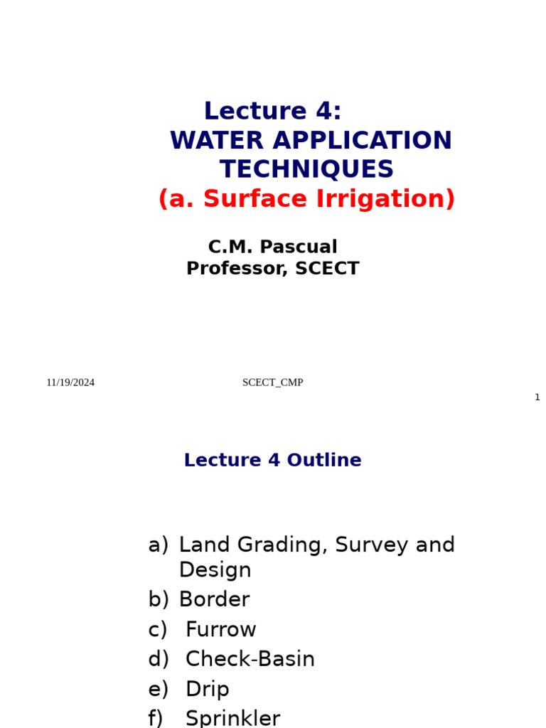 Lect4a-Water Application Techniques-Surface Irrigation | PDF ...