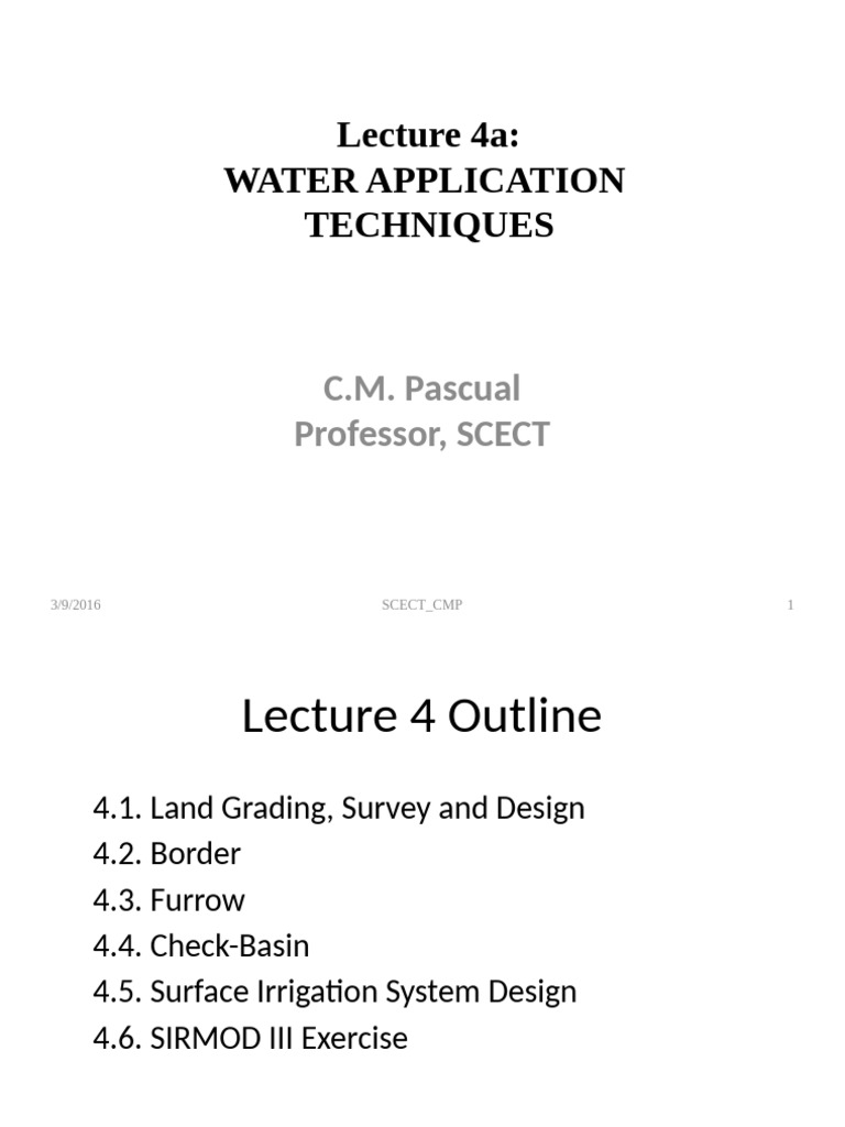 Lect4a - Surface Irrigation-Apr 2 | PDF | Irrigation | Surface Runoff
