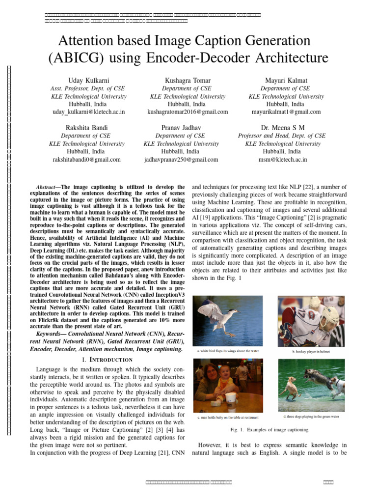 Attention Based Image Caption Generation ABICG Using Encoder-Decoder ...