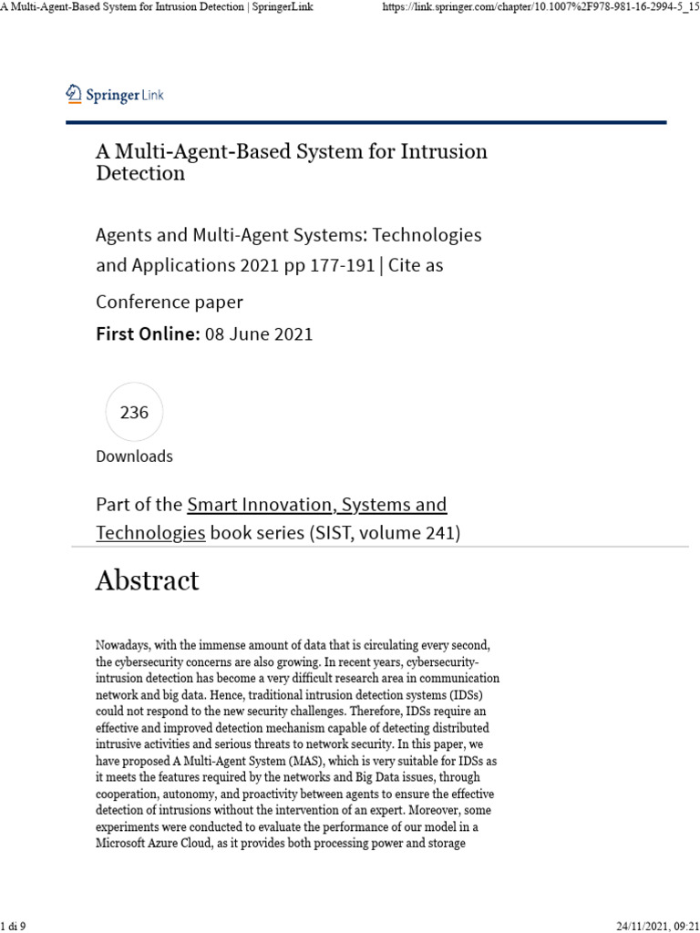 A Multi-Agent-Based System For Intrusion Detection | PDF | Computer Security | Security