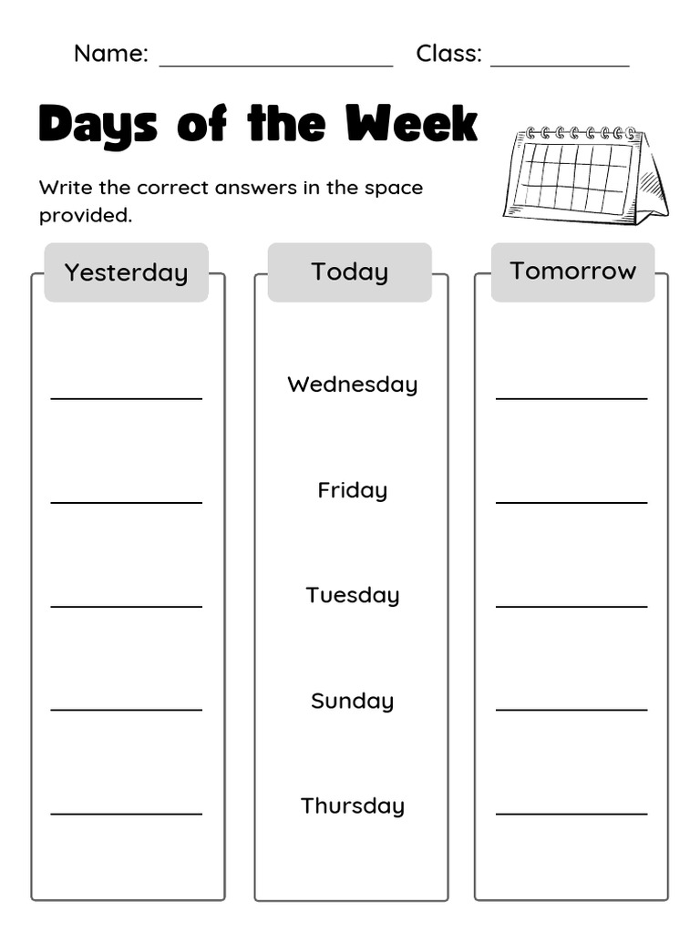 Days of The Week Worksheet | PDF