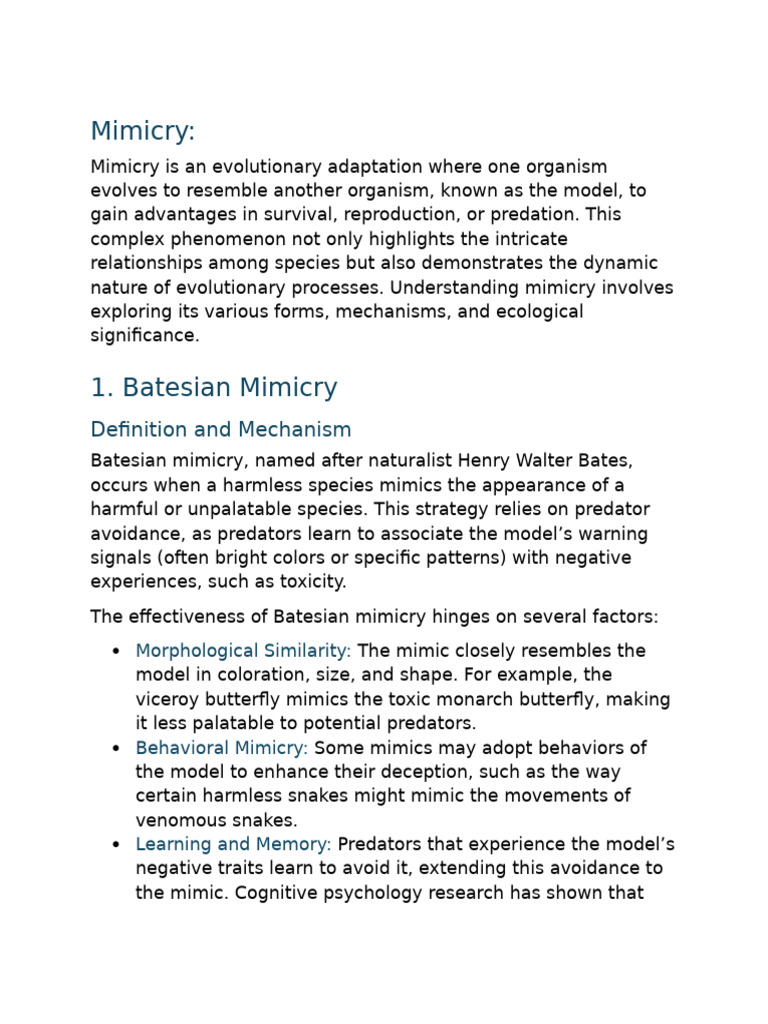 Mimicry assessment | PDF | Mimicry | Biological Interactions