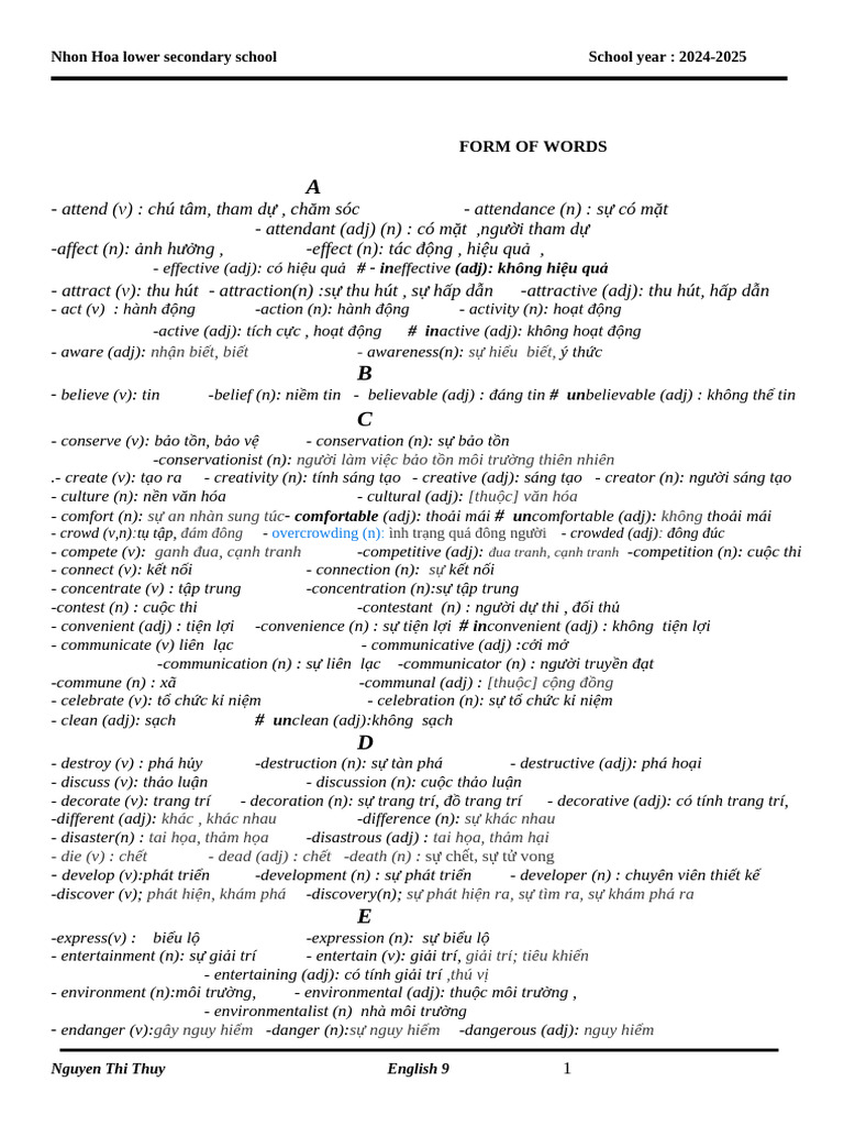 Form of Words - Grade 8 Global Success | PDF