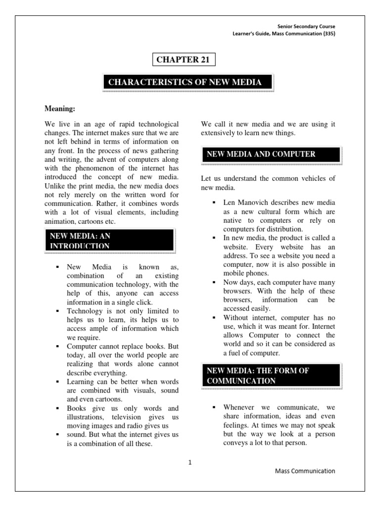 Characteristics of New Media: Meaning | PDF | Mass Media | New Media
