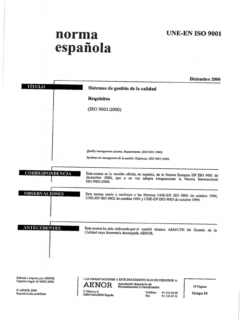 Norma UNE EN ISO 9001 - 2000 | PDF