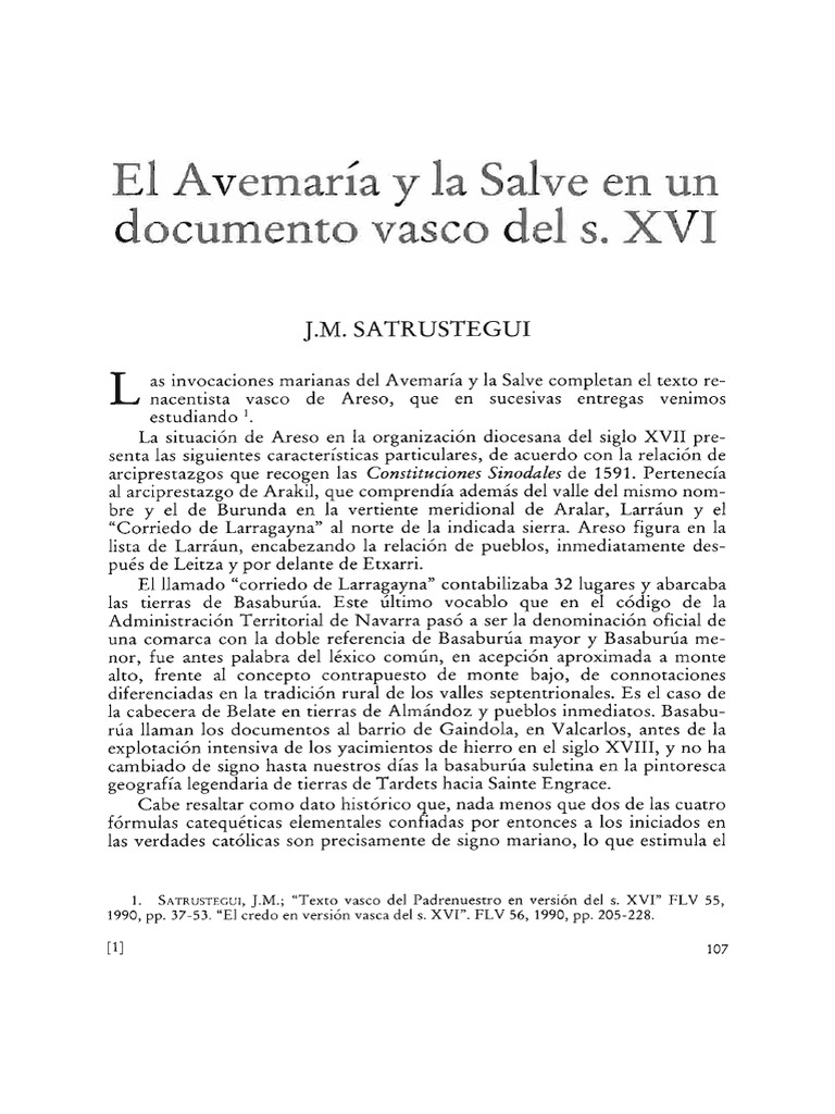 Satrustegi 1991 El Avemaría y La Salve en Un Documento Vasco Del S XVI ...