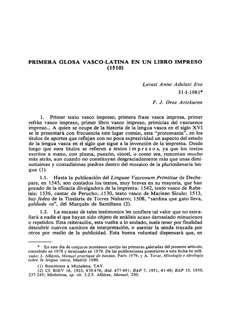Primera Glosa Vasco-Latina (1510) | PDF | Lingüística