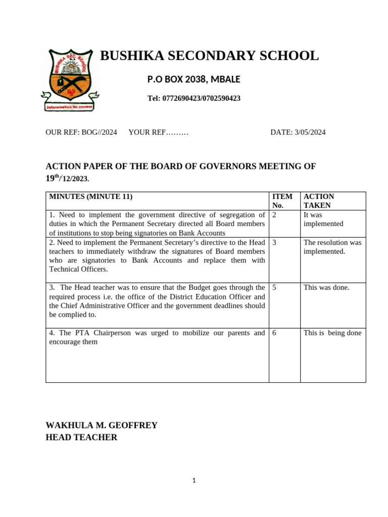 Action Paper For Bog Term 1, 2024 | PDF