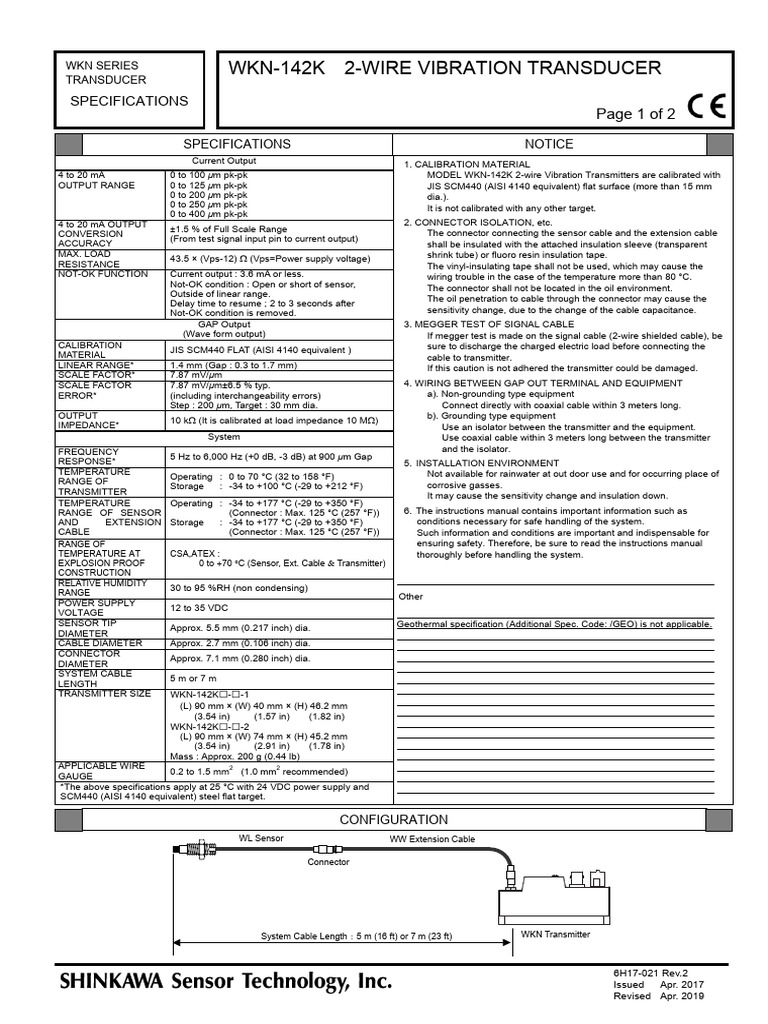 Wkn-142K 2-Wire Vibration Transducer: Specifications | PDF | Electrical ...