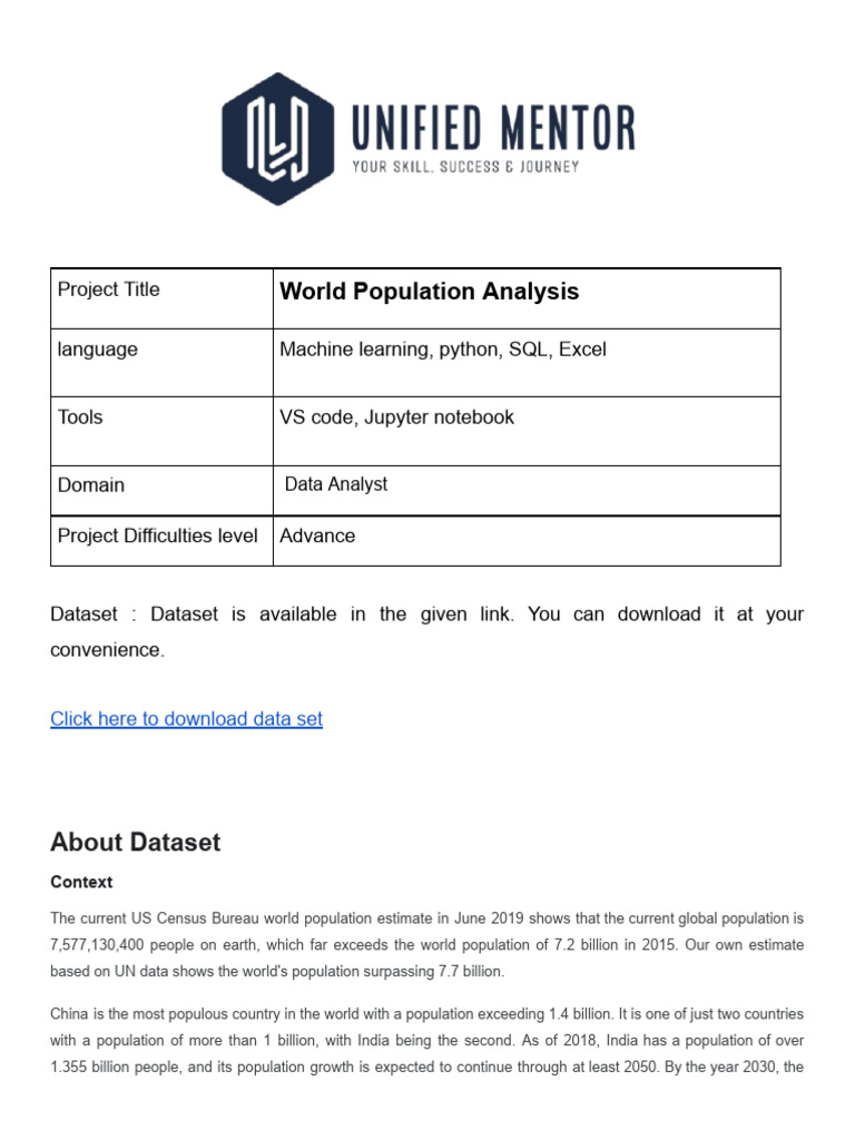 World Population Analysis Machine Learning Project (Data Analyst) | PDF ...