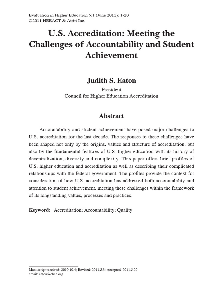 US Accreditation Meeting The Challenges of Accountability and Student ...