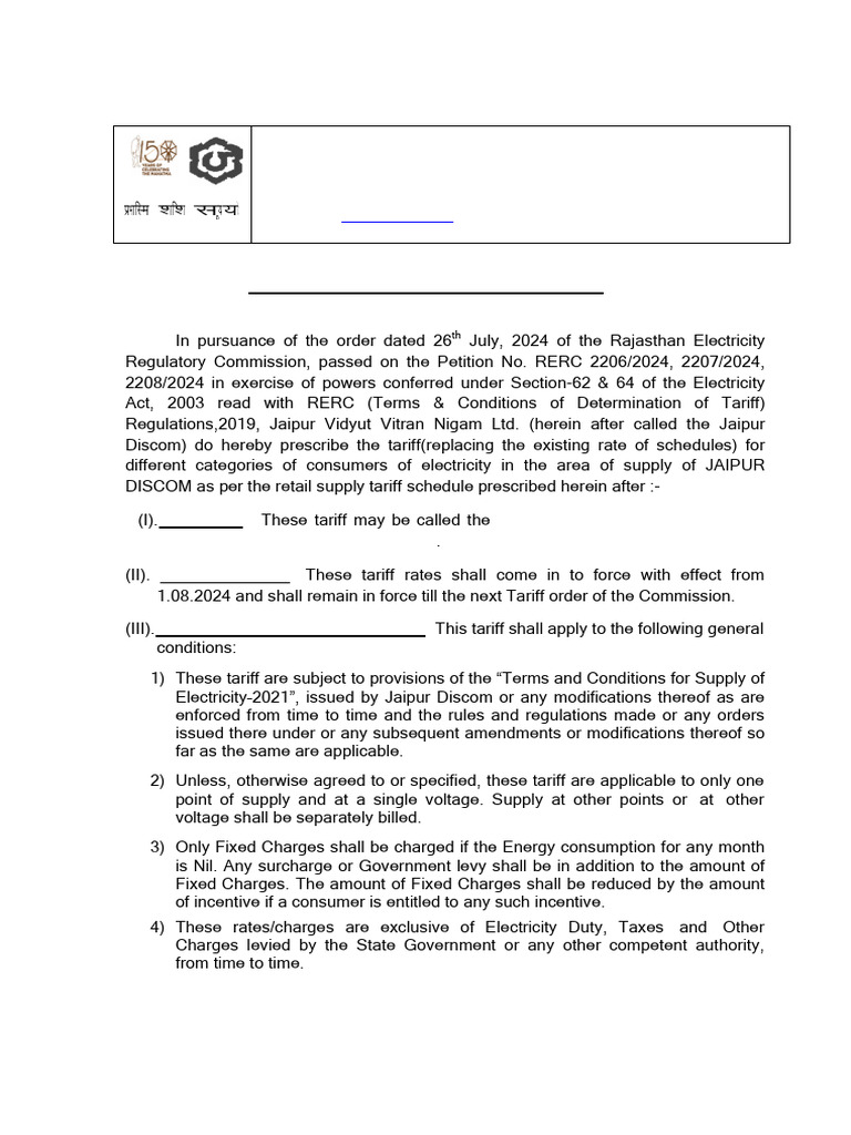 JVVNL Tariff-24 | PDF | Capacitor | Electricity